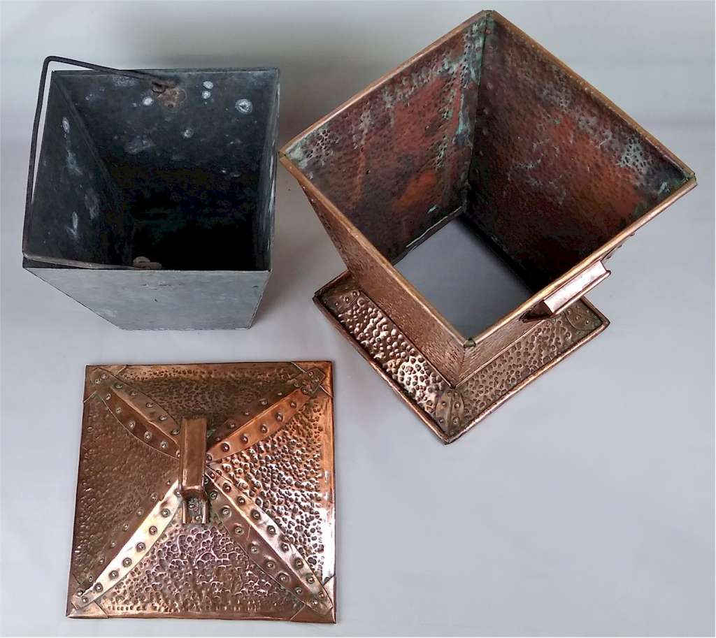 Arts and crafts coal box in hammered copper | FIRESIDE | Art Furniture