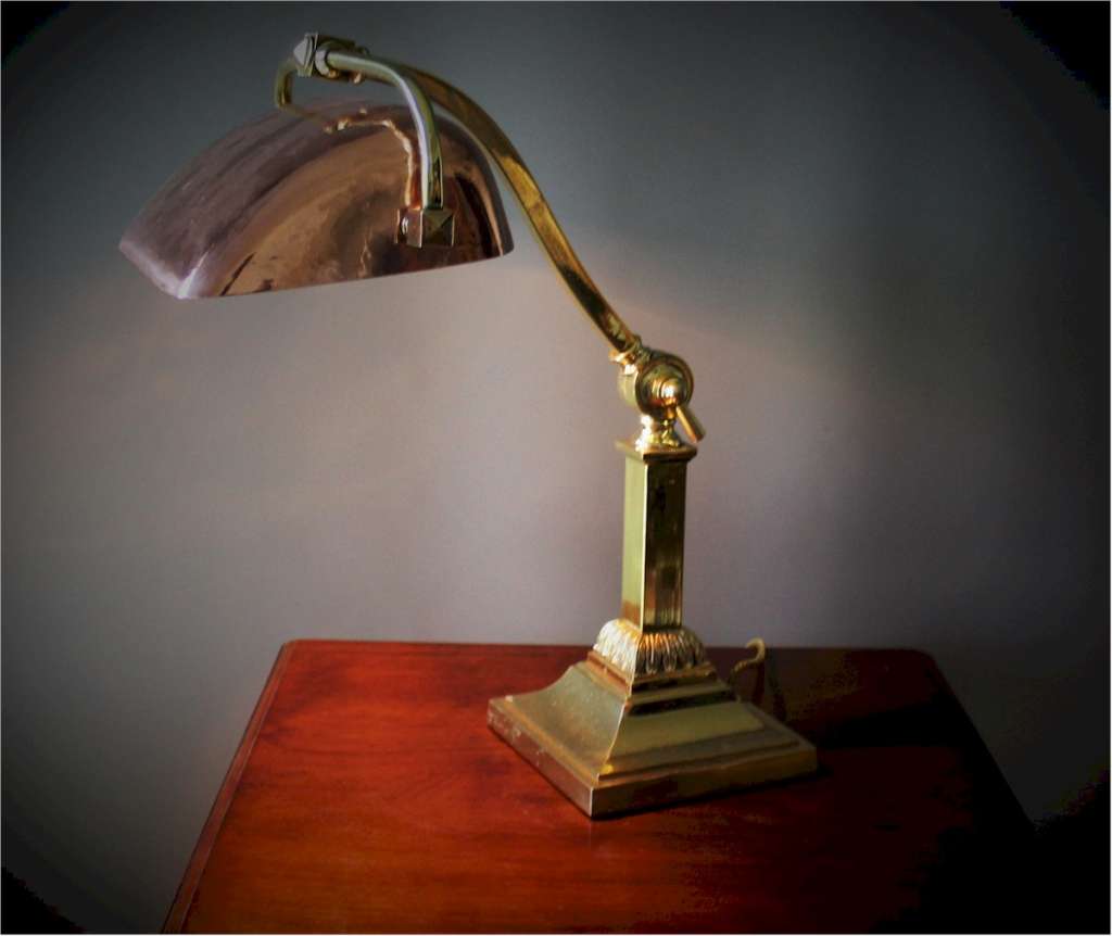 Antique bankers lamp in brass with copper shade | LATEST STOCK | Art ...