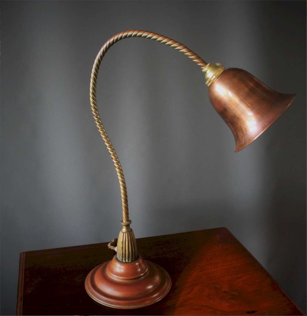 Copper and brass table lamp with rope swan neck | LATEST STOCK | Art ...